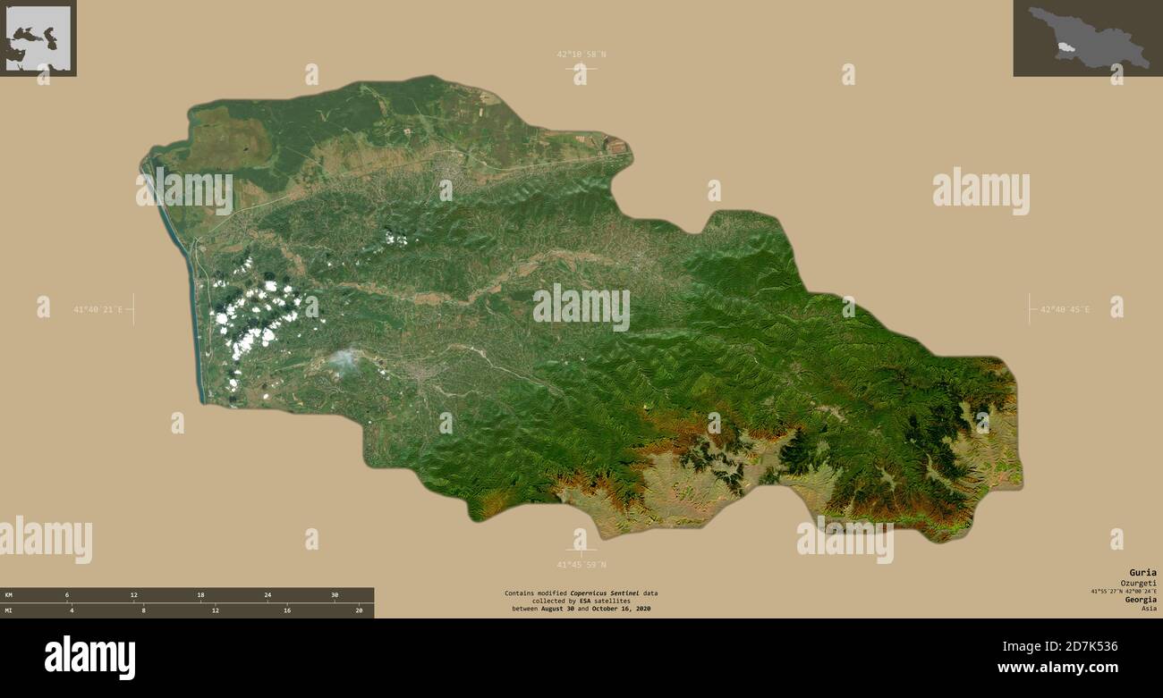 Guria, region of Georgia. Sentinel-2 satellite imagery. Shape isolated ...
