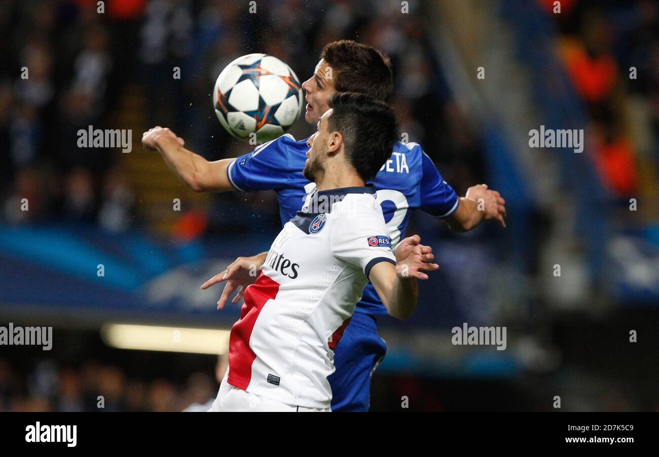 Javier Pastore of Paris Saint Germain and César Azpilicueta of FC ...