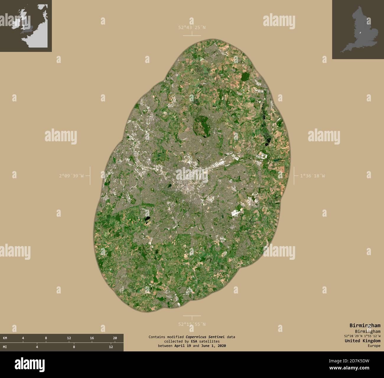 Birmingham, administrative county of United Kingdom. Sentinel-2 ...