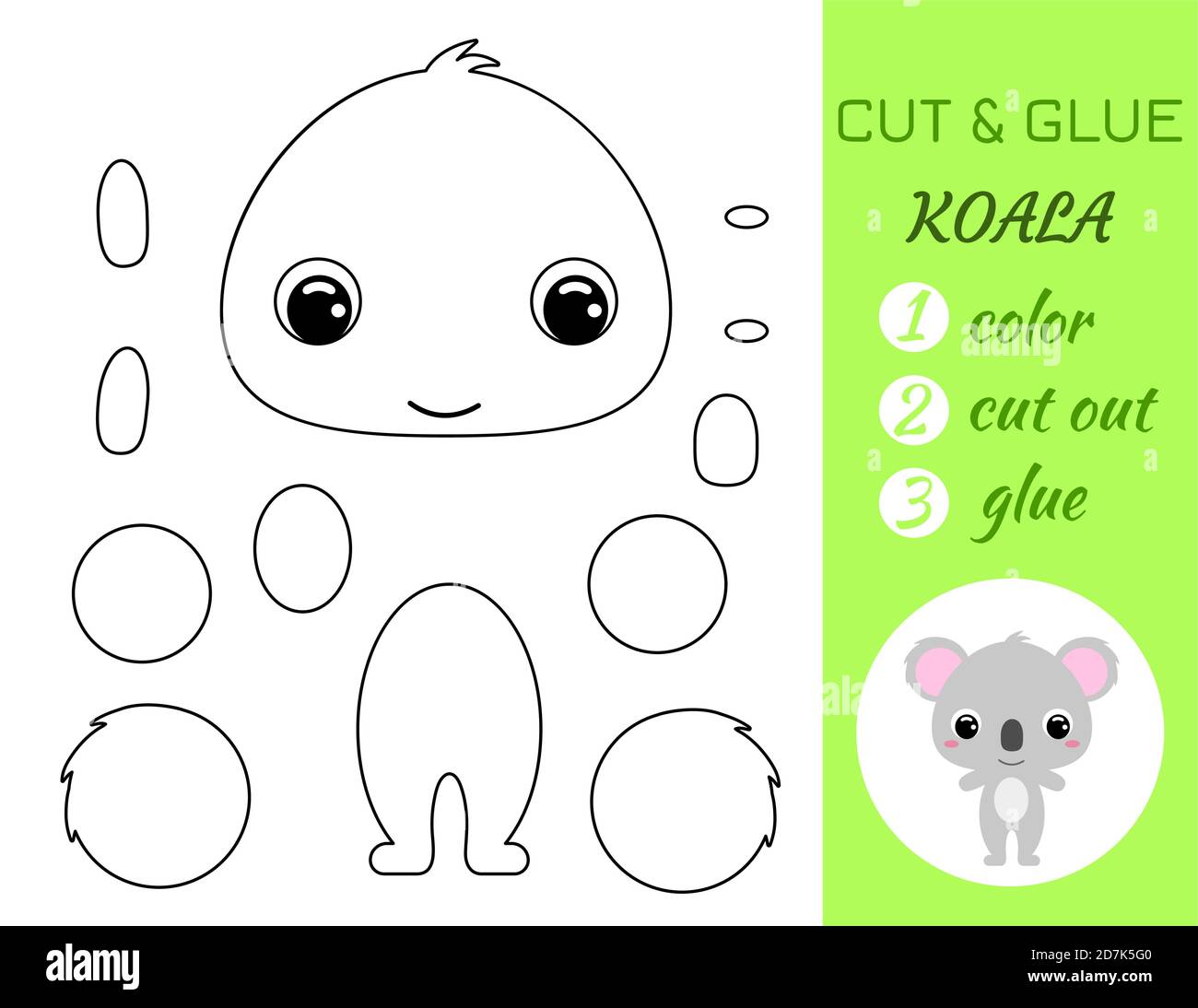Coloring book cut and glue baby koala. Educational paper game for ...