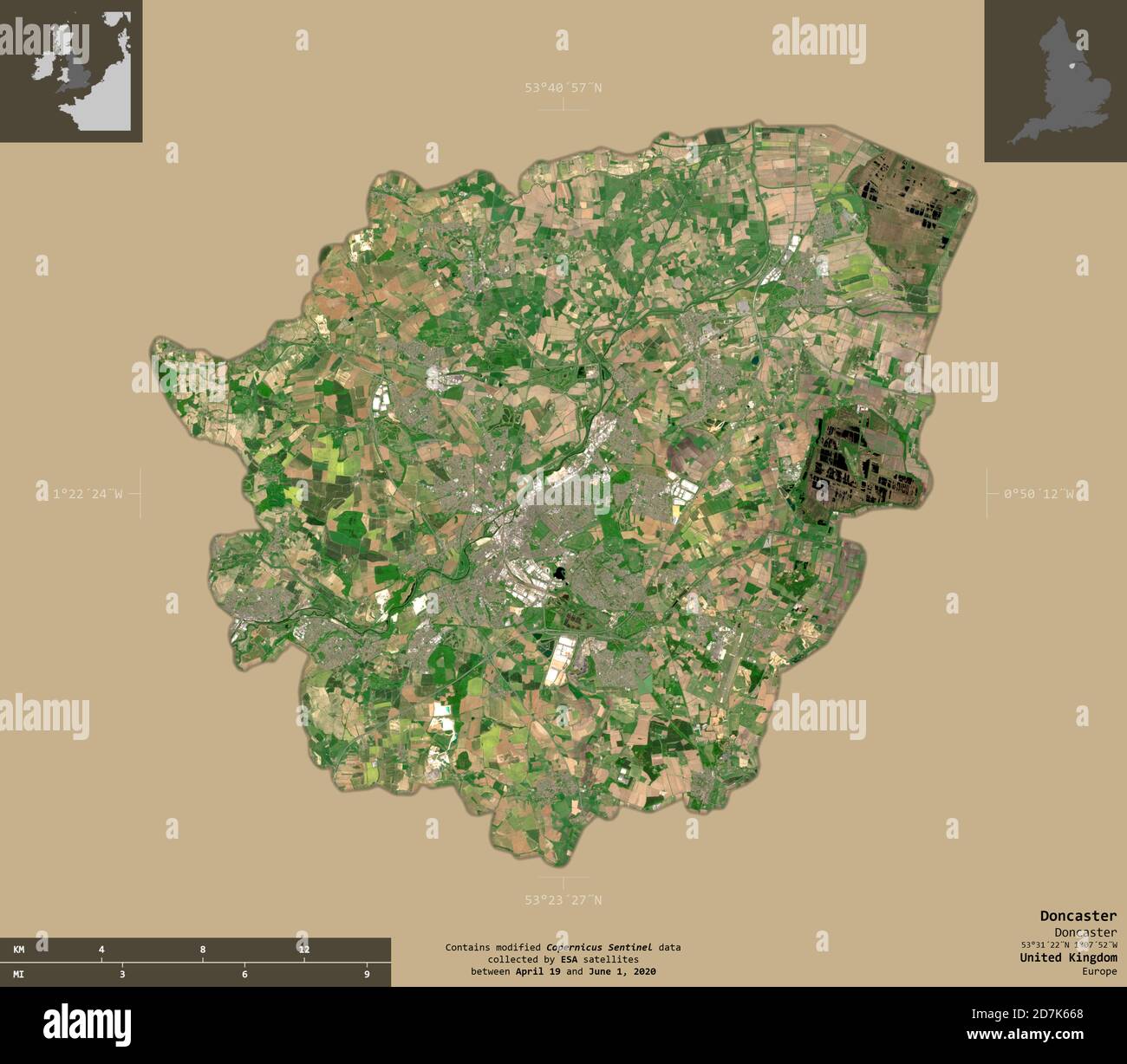 Doncaster, administrative county of United Kingdom. Sentinel-2 ...
