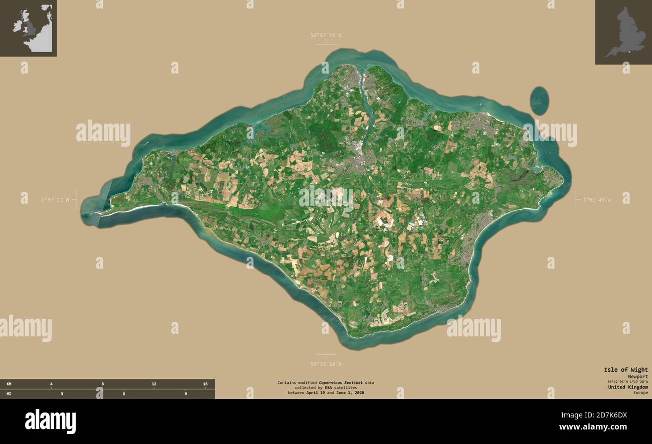 Isle of Wight, unitary authority of United Kingdom. Sentinel-2 ...