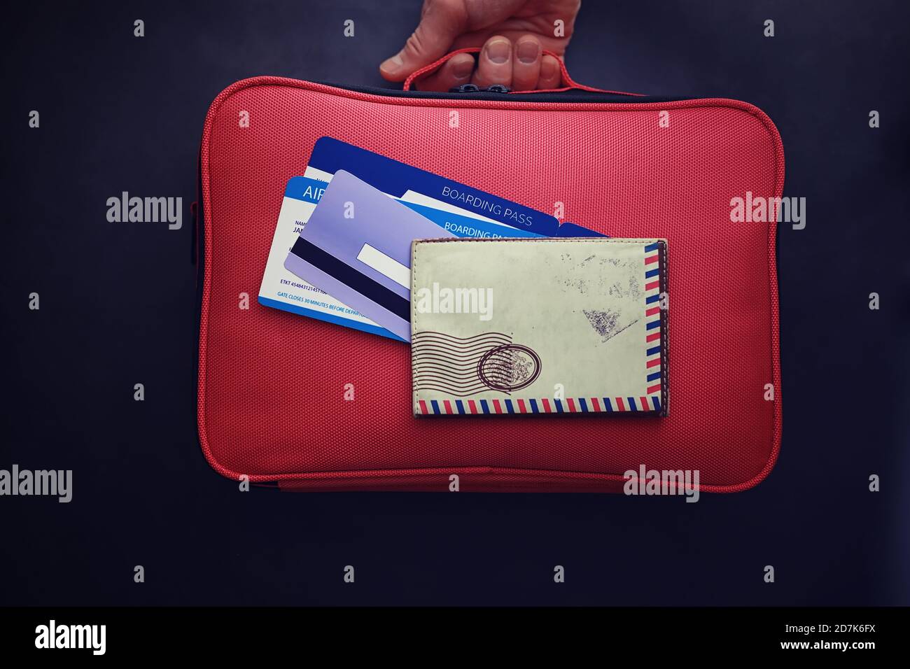 Travel concept. Bag with documents and tickets Stock Photo - Alamy