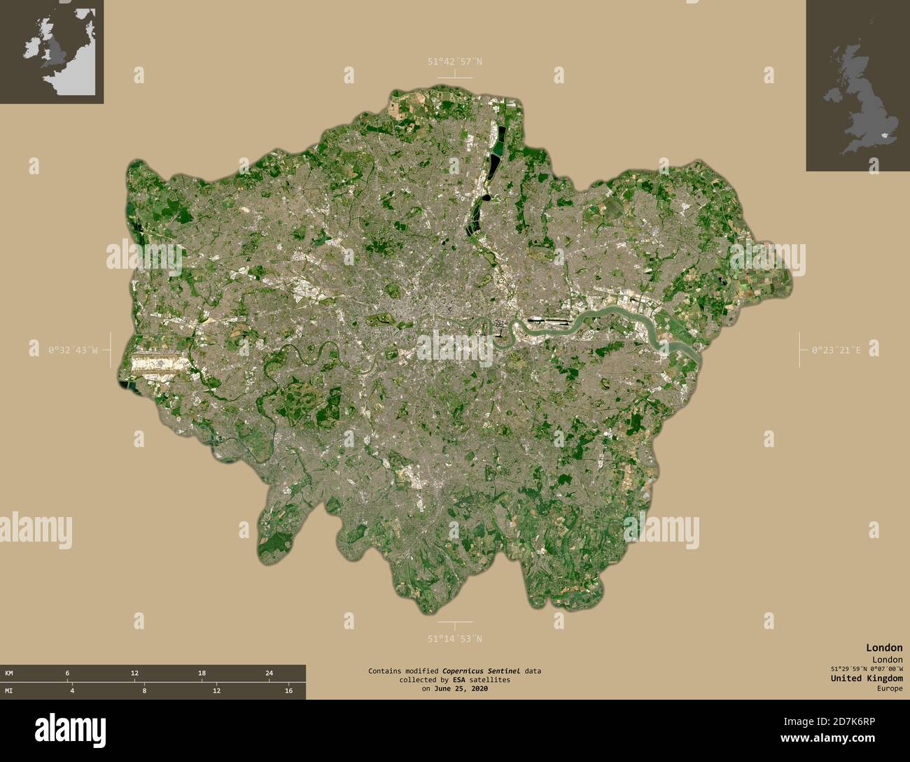 London, london borough of United Kingdom. Sentinel-2 satellite imagery ...