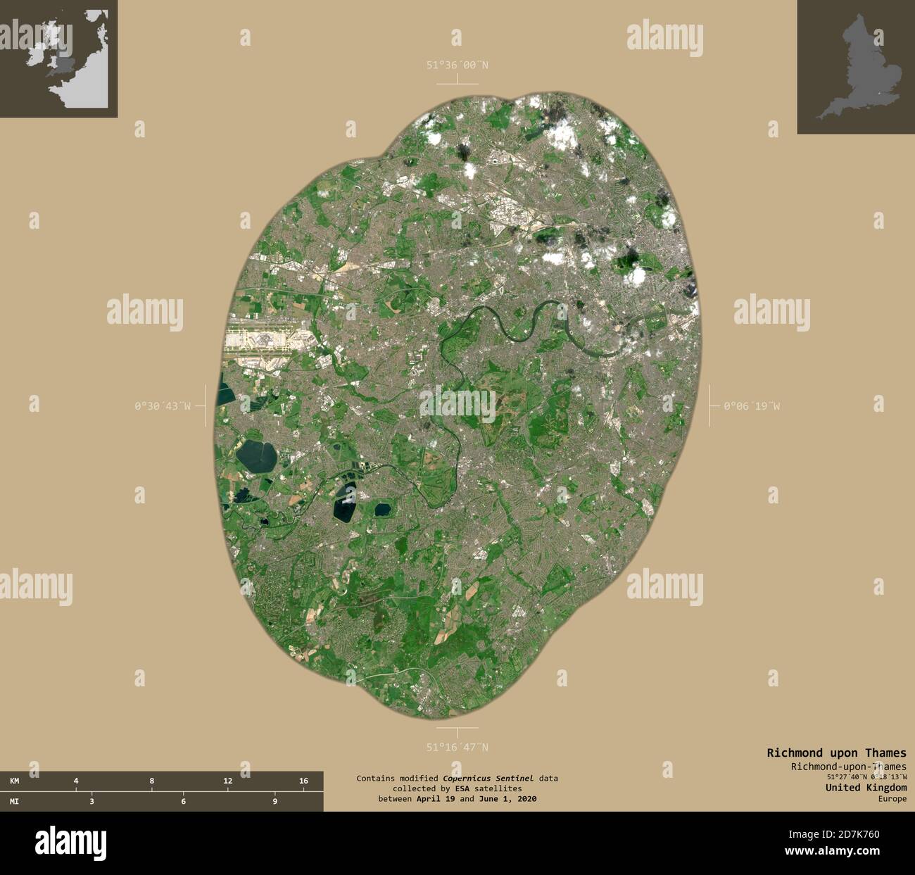 Richmond upon Thames, london borough of United Kingdom. Sentinel-2 ...