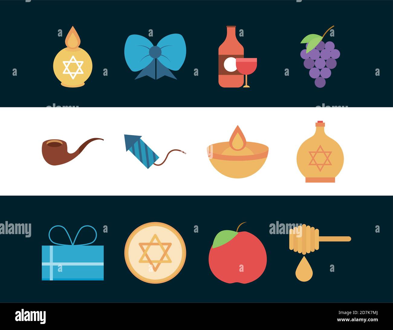 hanukkah, religious traditional culture judaism flat icons collection ...