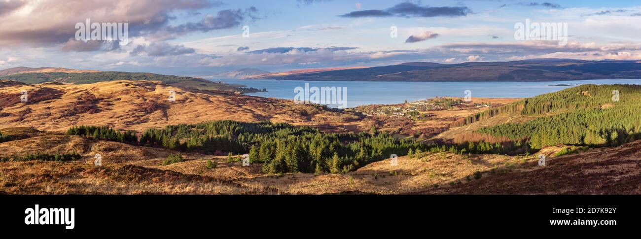 Salen and the Sound of Mull Panorama Stock Photo - Alamy