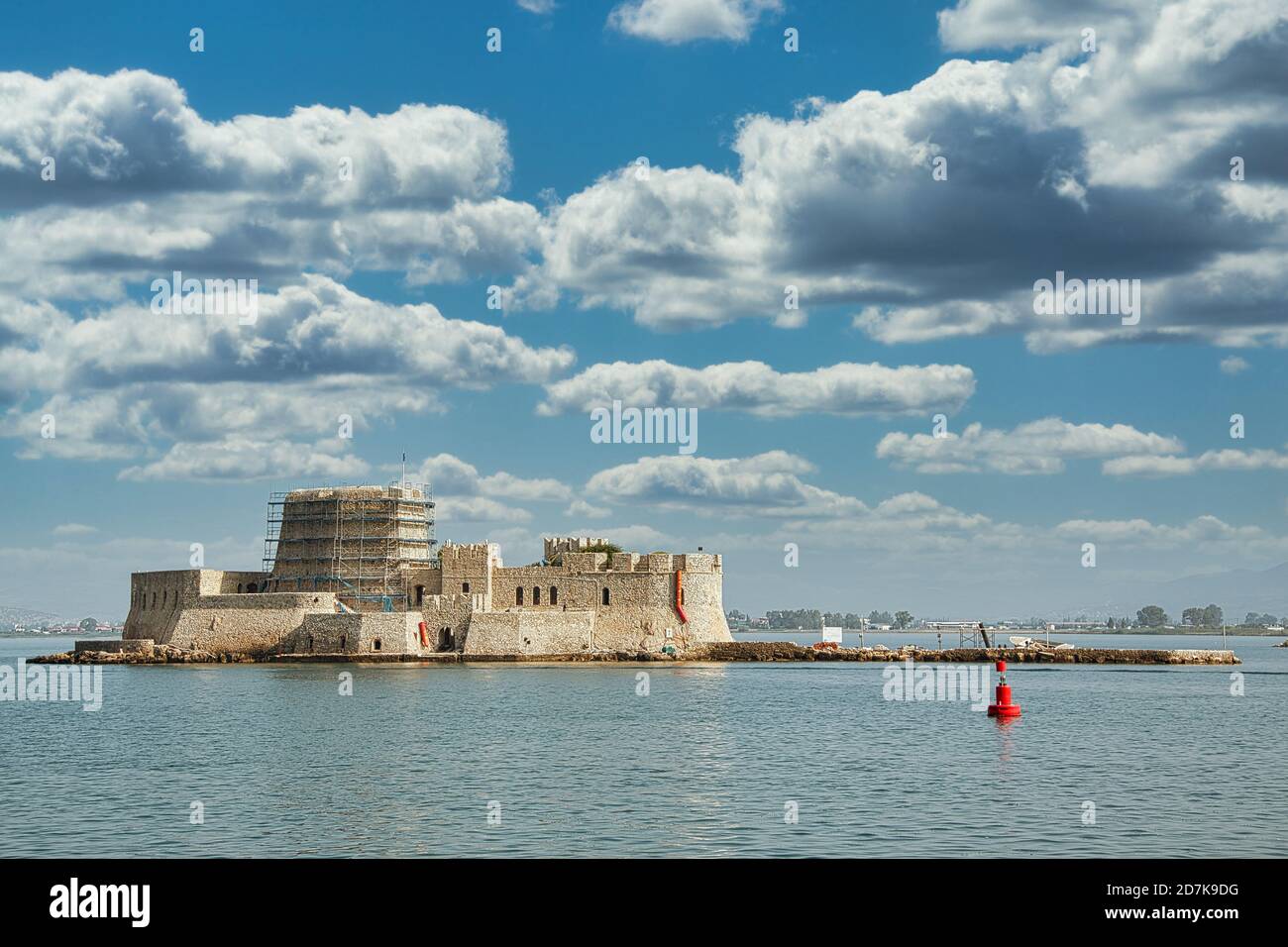 The Bourtzi castle on island at the coast of Nafplio, Greece Stock ...