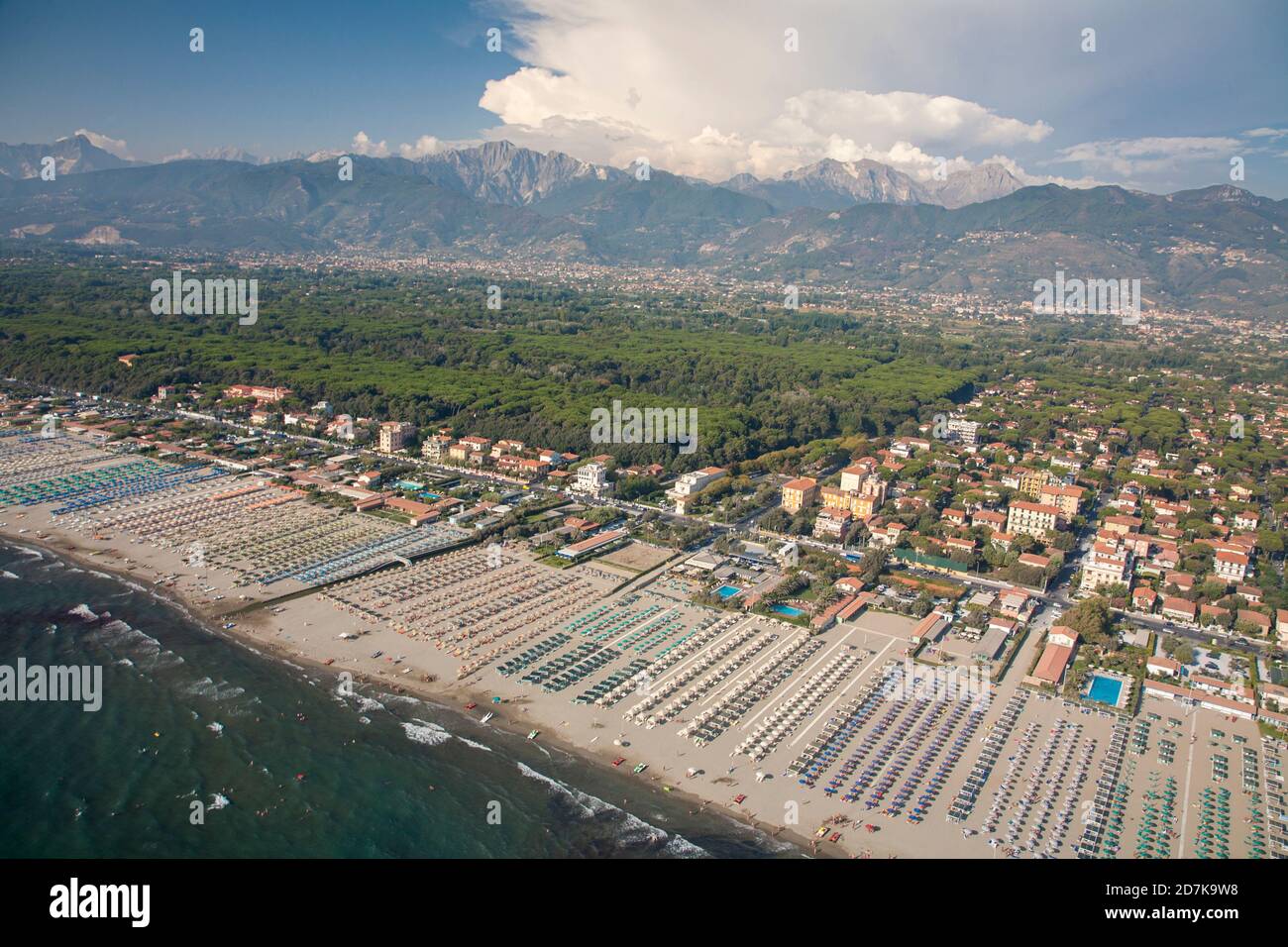aerial view of the beach in Marina di Pietrasanta, Tuscany Stock Photo ...