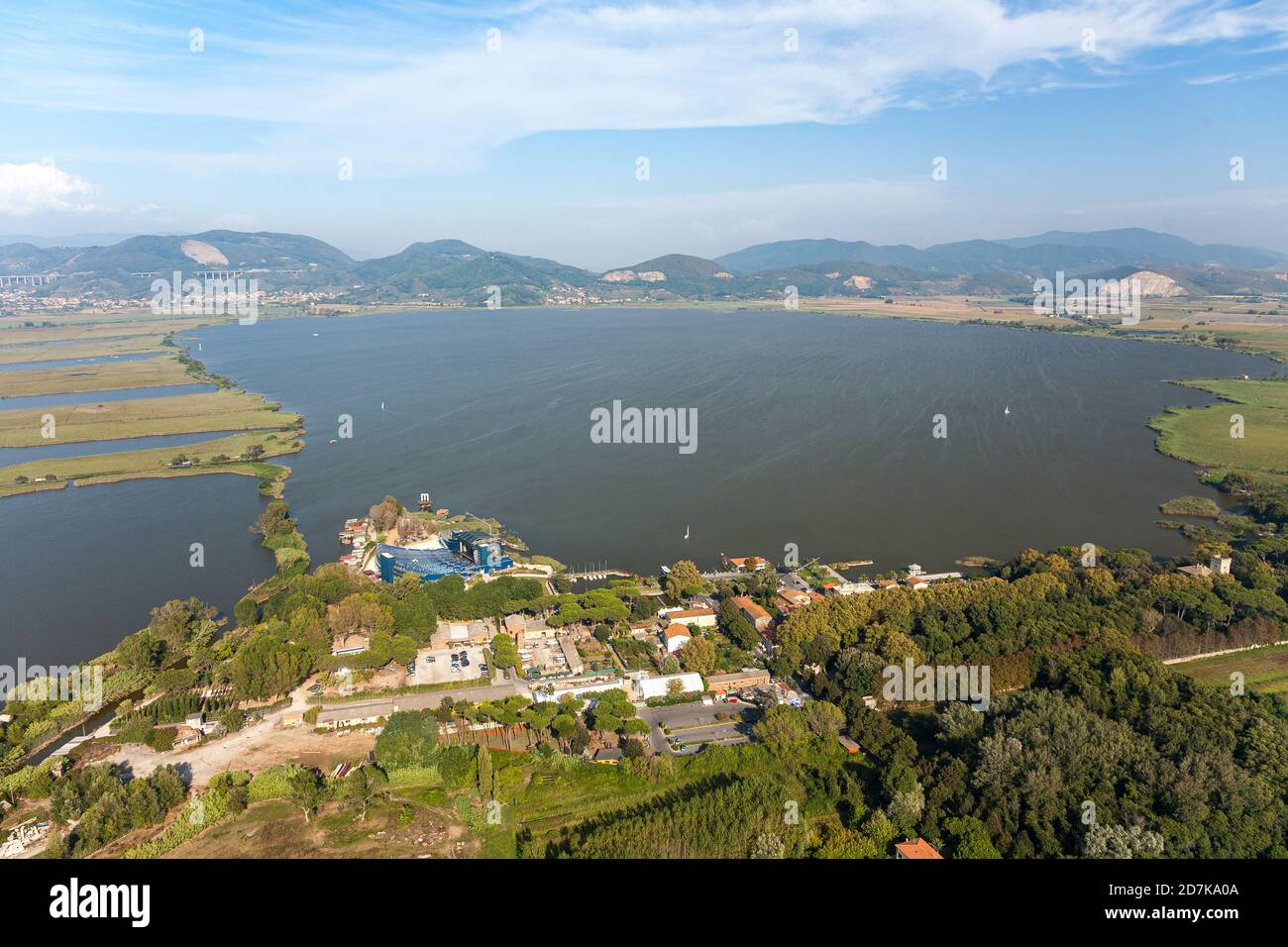 aerial view of Torre del Lago Puccini and his theatre, Viareggio ...