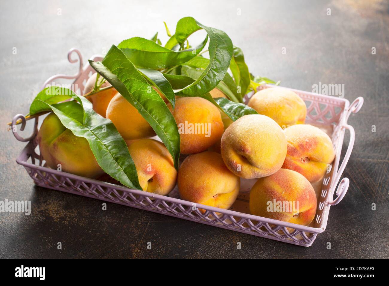 Peach fruit on a table, fresh fruit Stock Photo - Alamy
