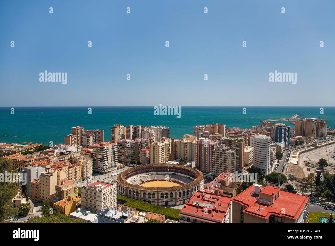 Malaga landscape, the city, the arena and the sea, Spain Stock Photo ...