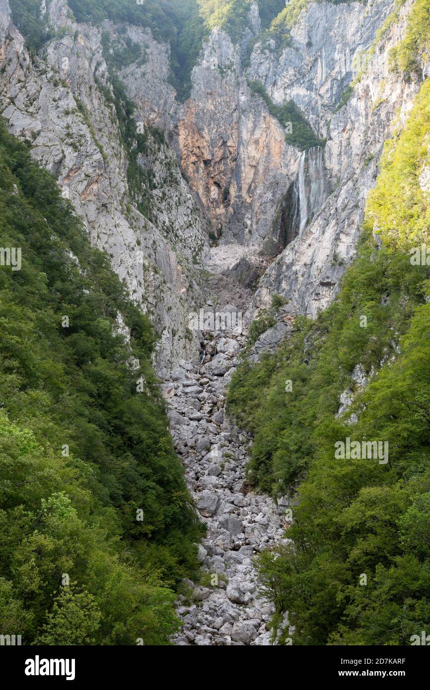 Boka Slap waterfall at end of Boka valley, Slovenia Stock Photo - Alamy