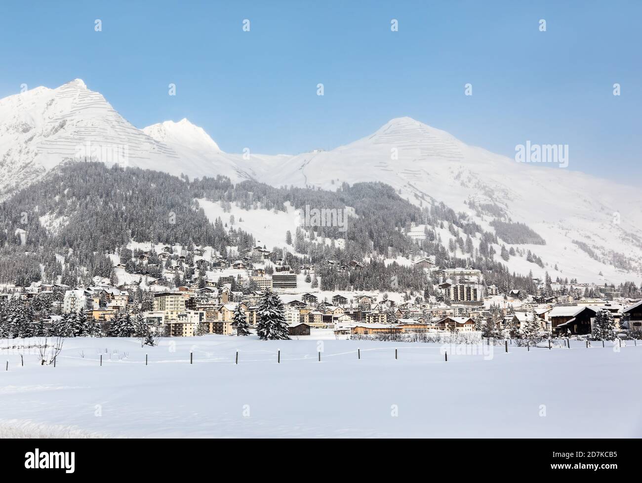 Winter view of Davos, famous Swiss skiing resort Stock Photo - Alamy