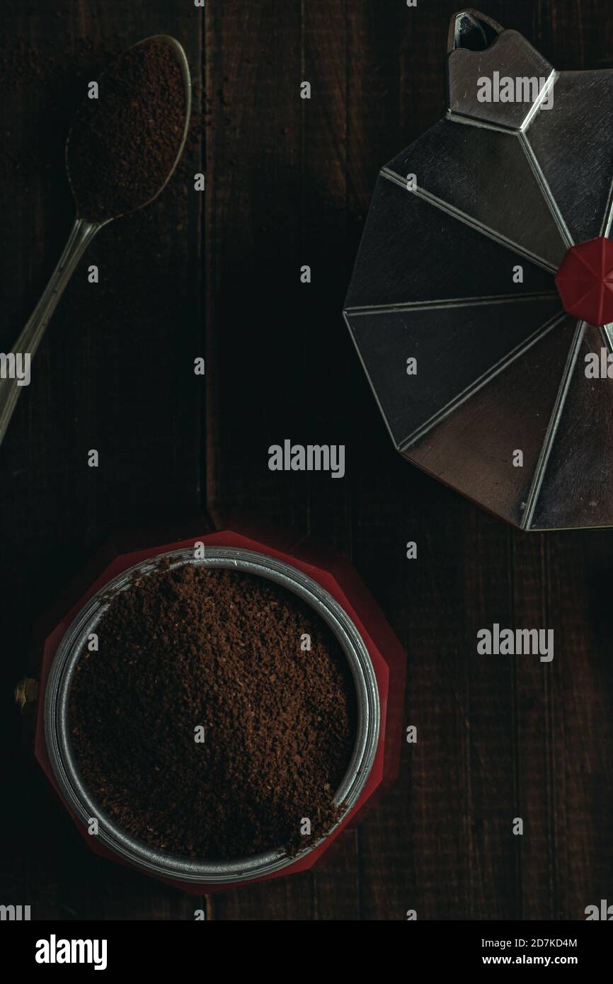 Vertical high angle shot of coffee and a brewer Stock Photo - Alamy