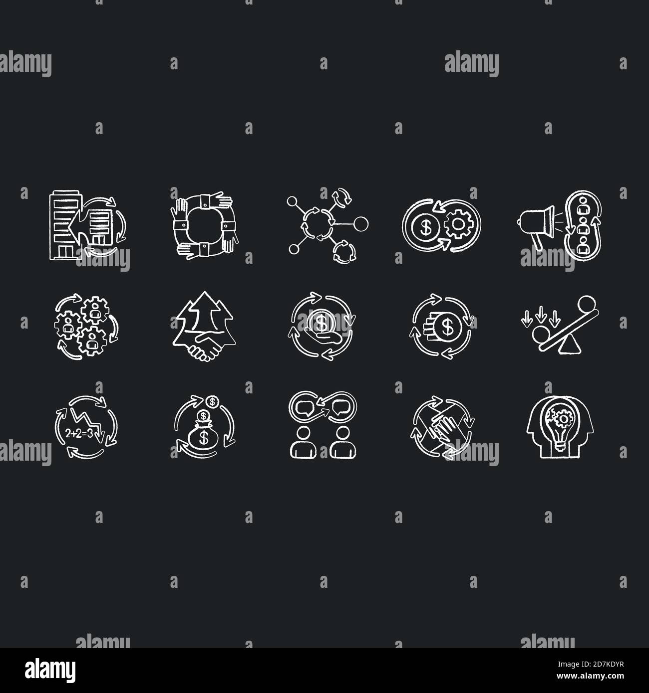 Synergy chalk white icons set on black background Stock Vector Image ...
