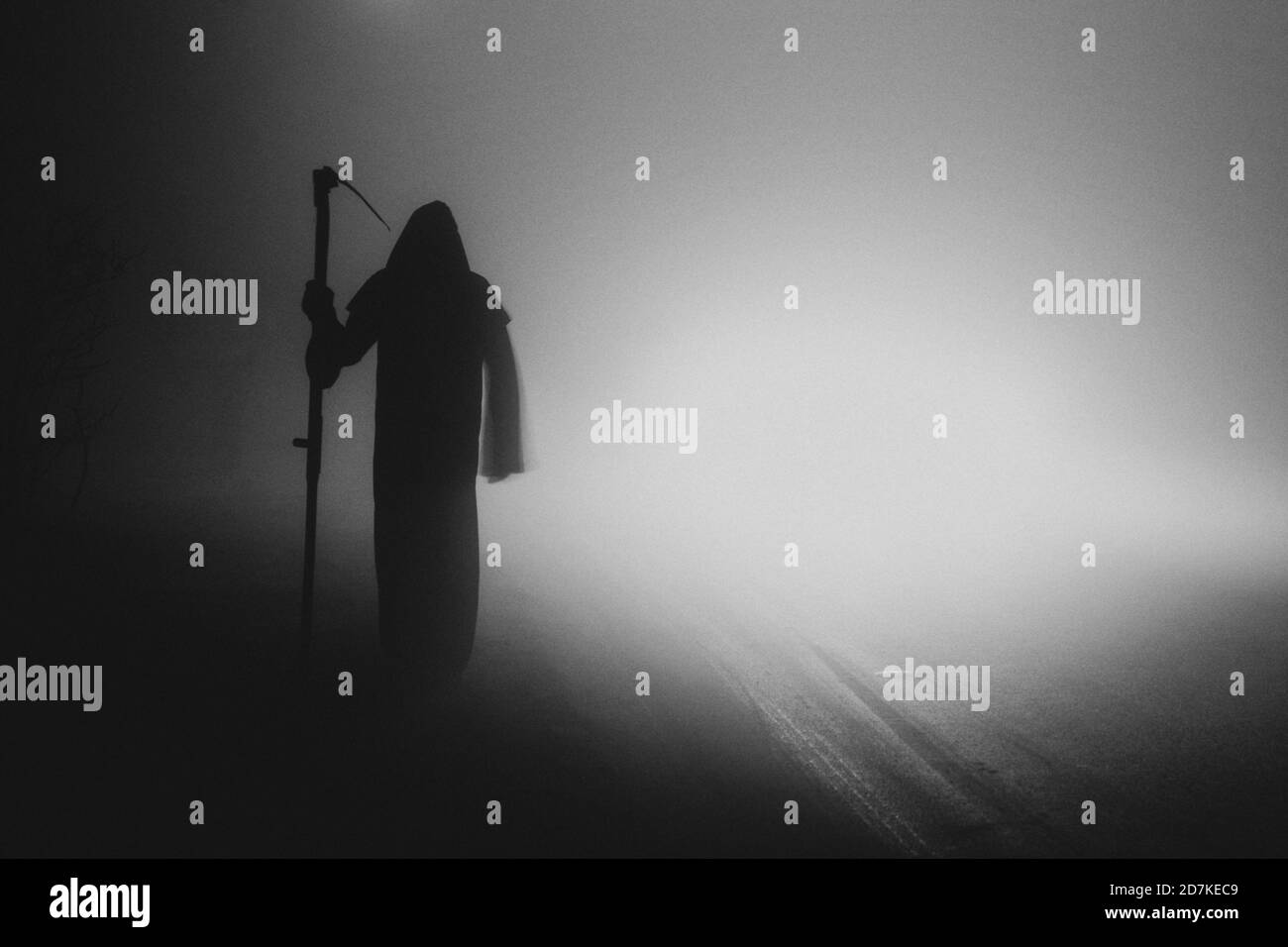 Death grim Reaper skeleton wearing a black robe and wielding a scythe ...