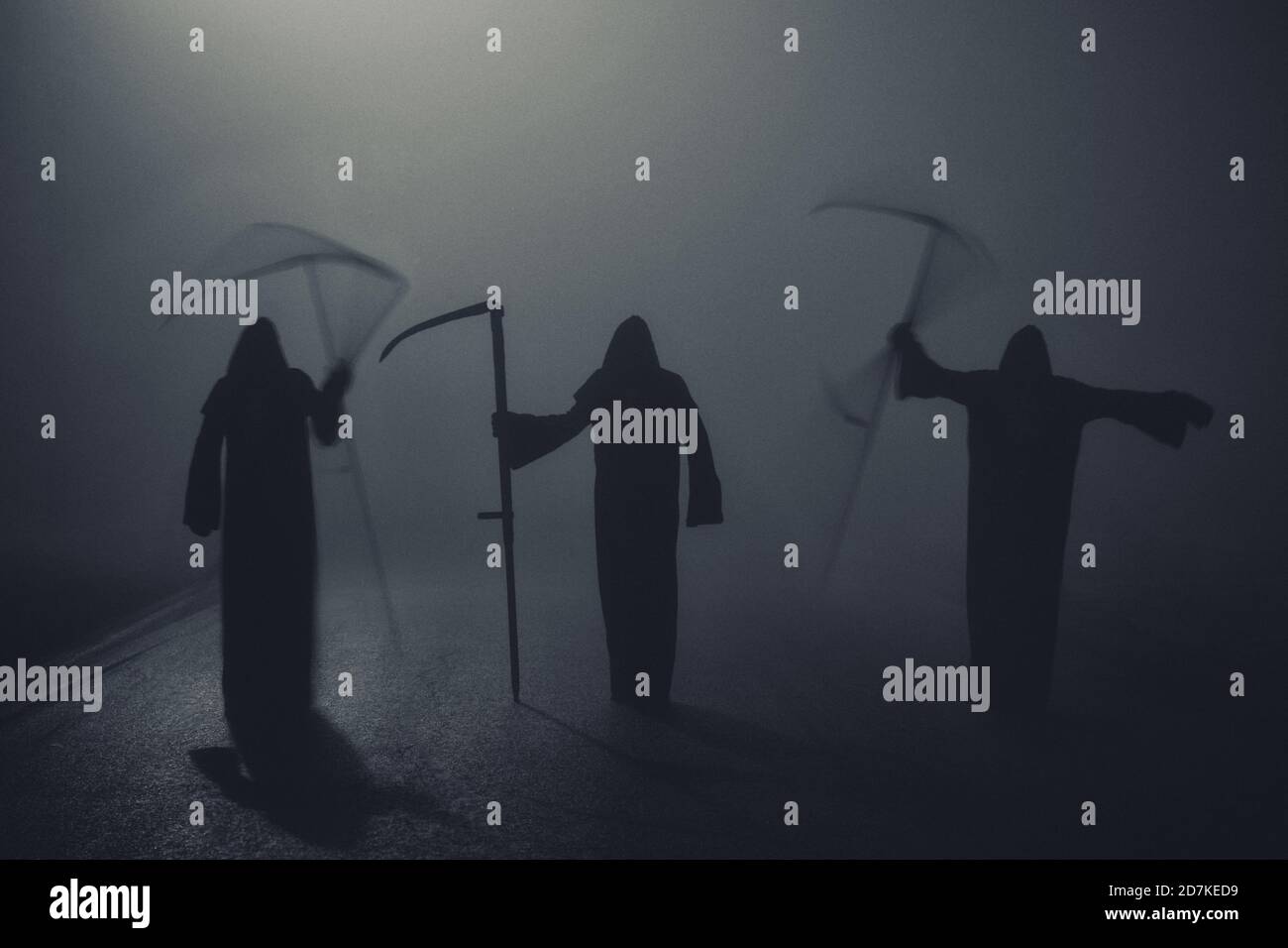 Death grim Reaper skeleton wearing a black robe and wielding a scythe ...