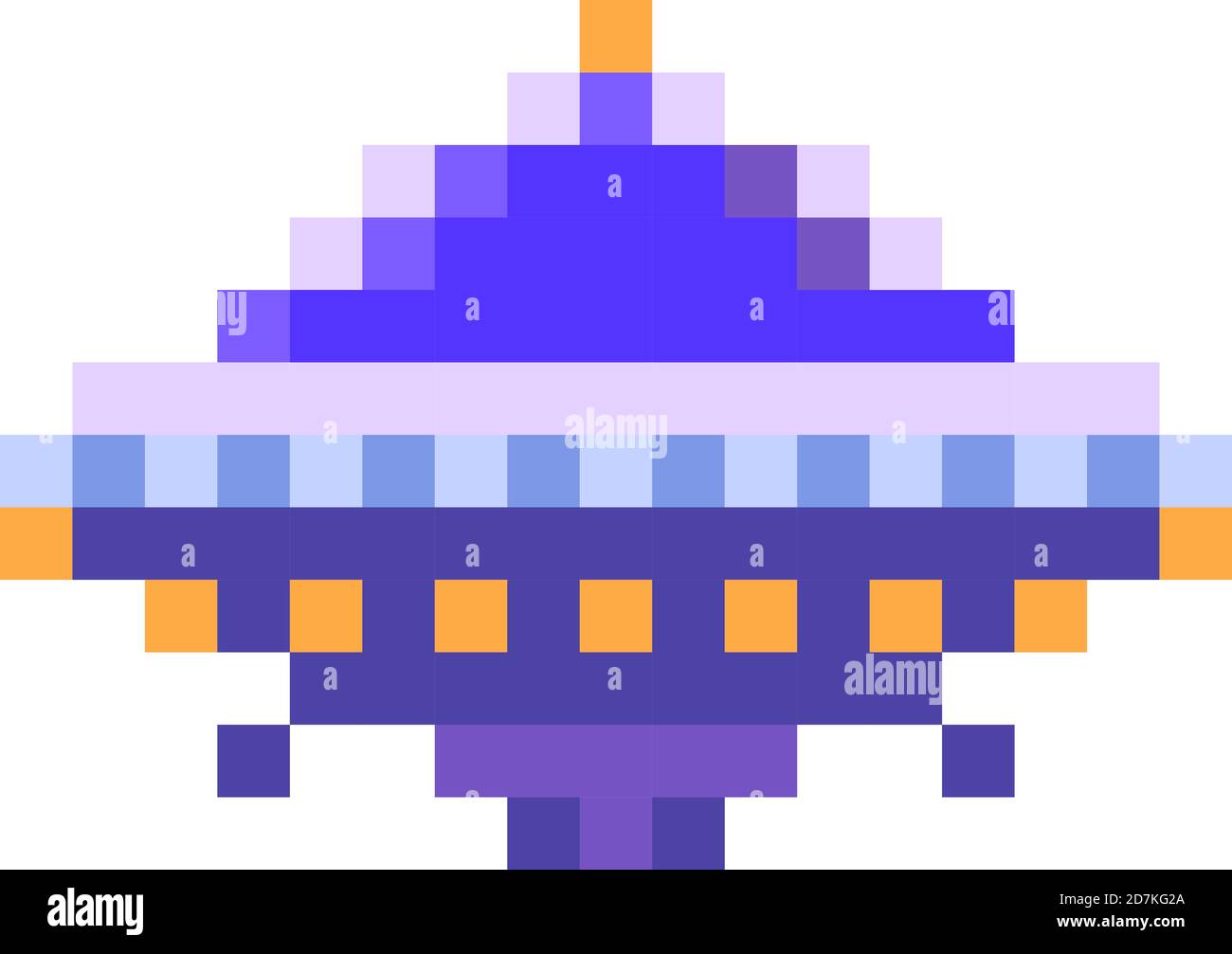 Cute purple space invader UFO, game enemy in pixel art style on white ...