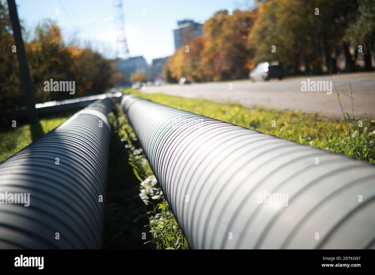 Industrial pipes on street construction Stock Photo - Alamy