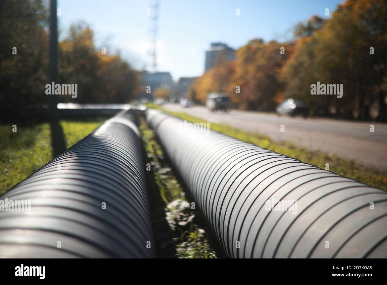 Industrial pipes on street construction Stock Photo - Alamy