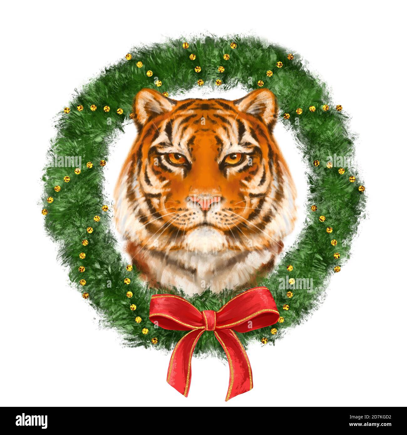 Tiger with Christmas wreath, portrait Stock Photo - Alamy