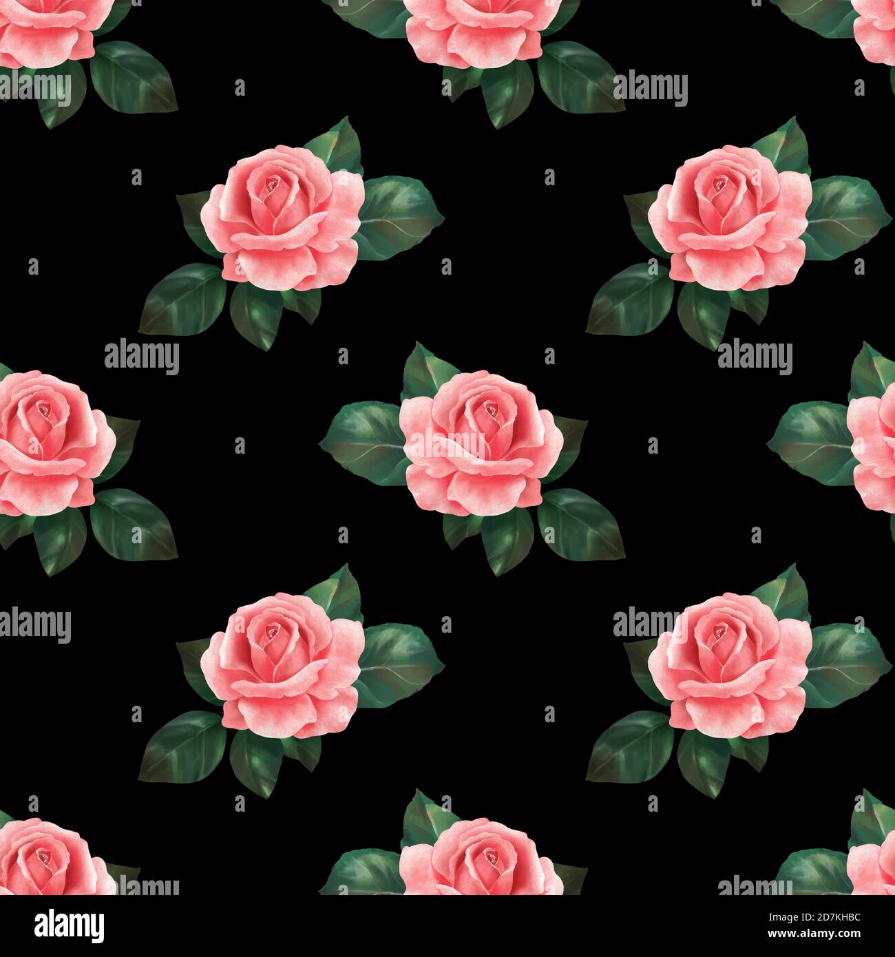 Watercolor floral seamless pattern with pink rose flowers Stock Photo ...