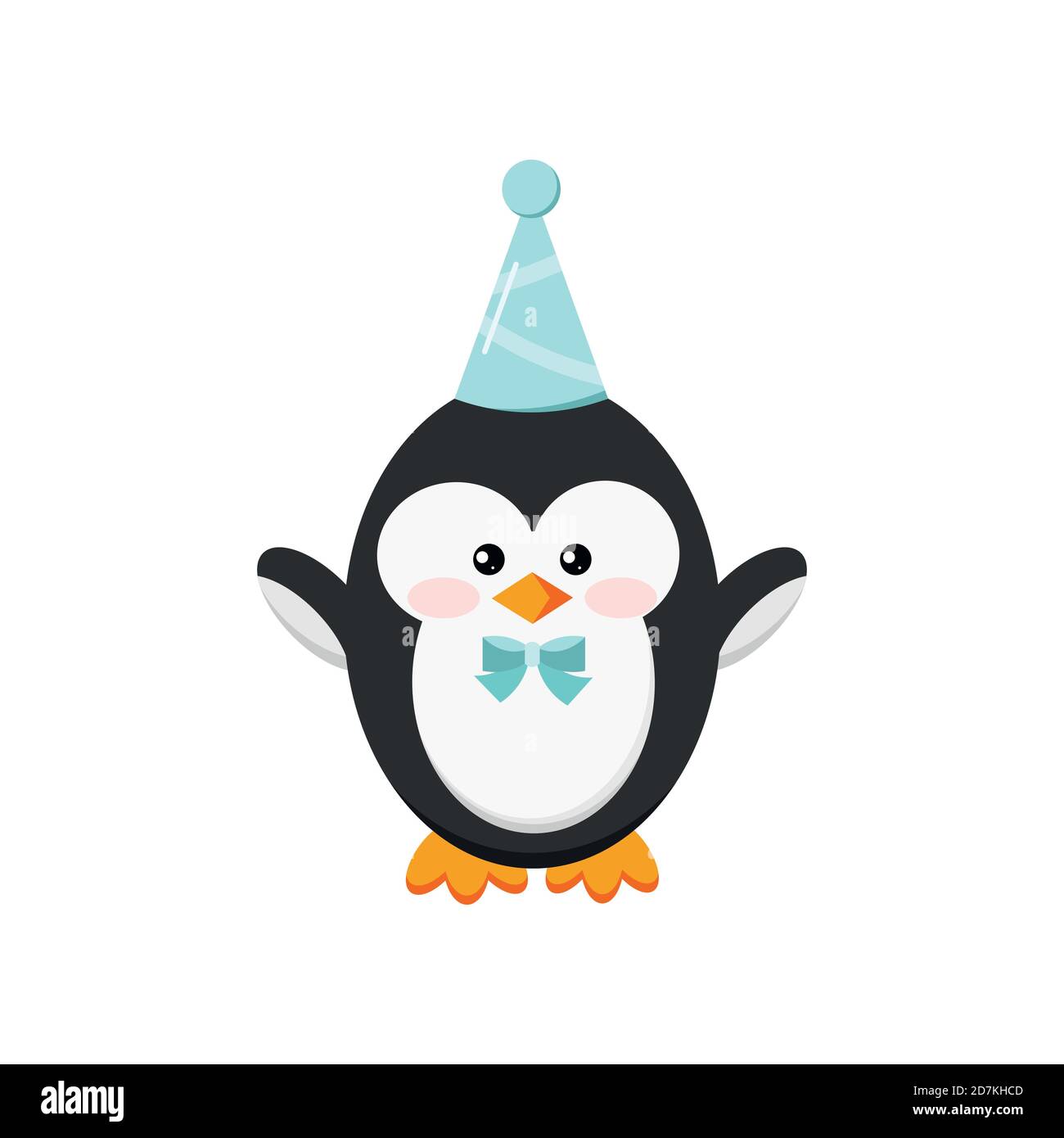 Cute penguin boy in happy birthday party cap isolated on white ...