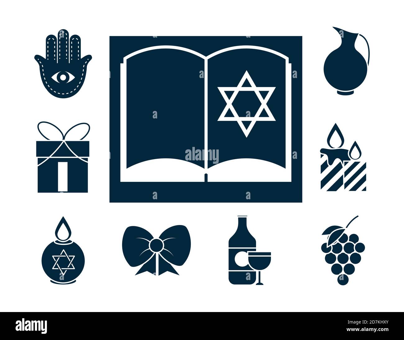 hanukkah, religious traditional culture judaism silhouette icons ...