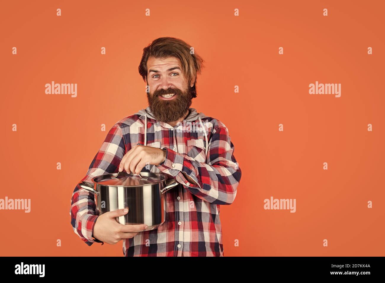 Enjoying lunch. cooking pot in cook man hands in kitchen. food ...