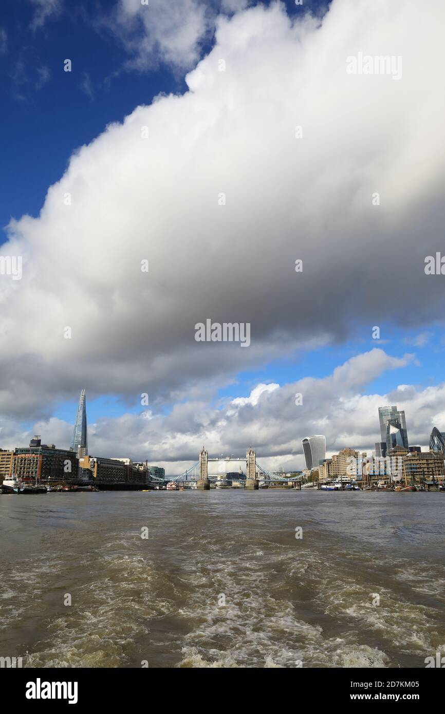 River Thames view of Tower Bridge, the Shard and the City of London ...
