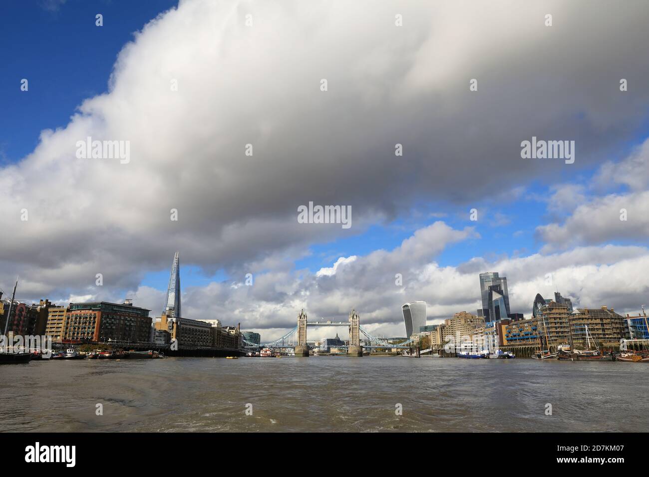River Thames view of Tower Bridge, the Shard and the City of London ...
