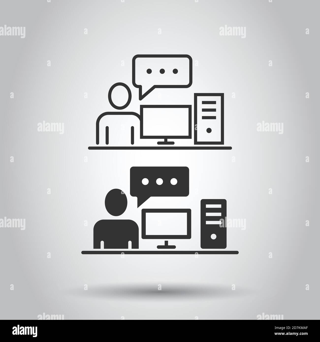 People with laptop computer icon in flat style. Pc user vector ...