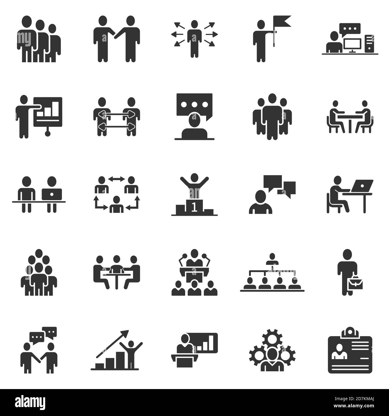Business communication contour icon set in flat style. Team structure ...