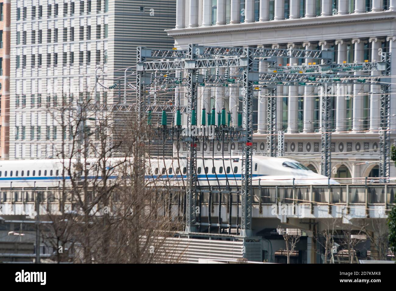 JR Shinkansen runs on elevated railway track at Shinbashi Tokyo Japan ...