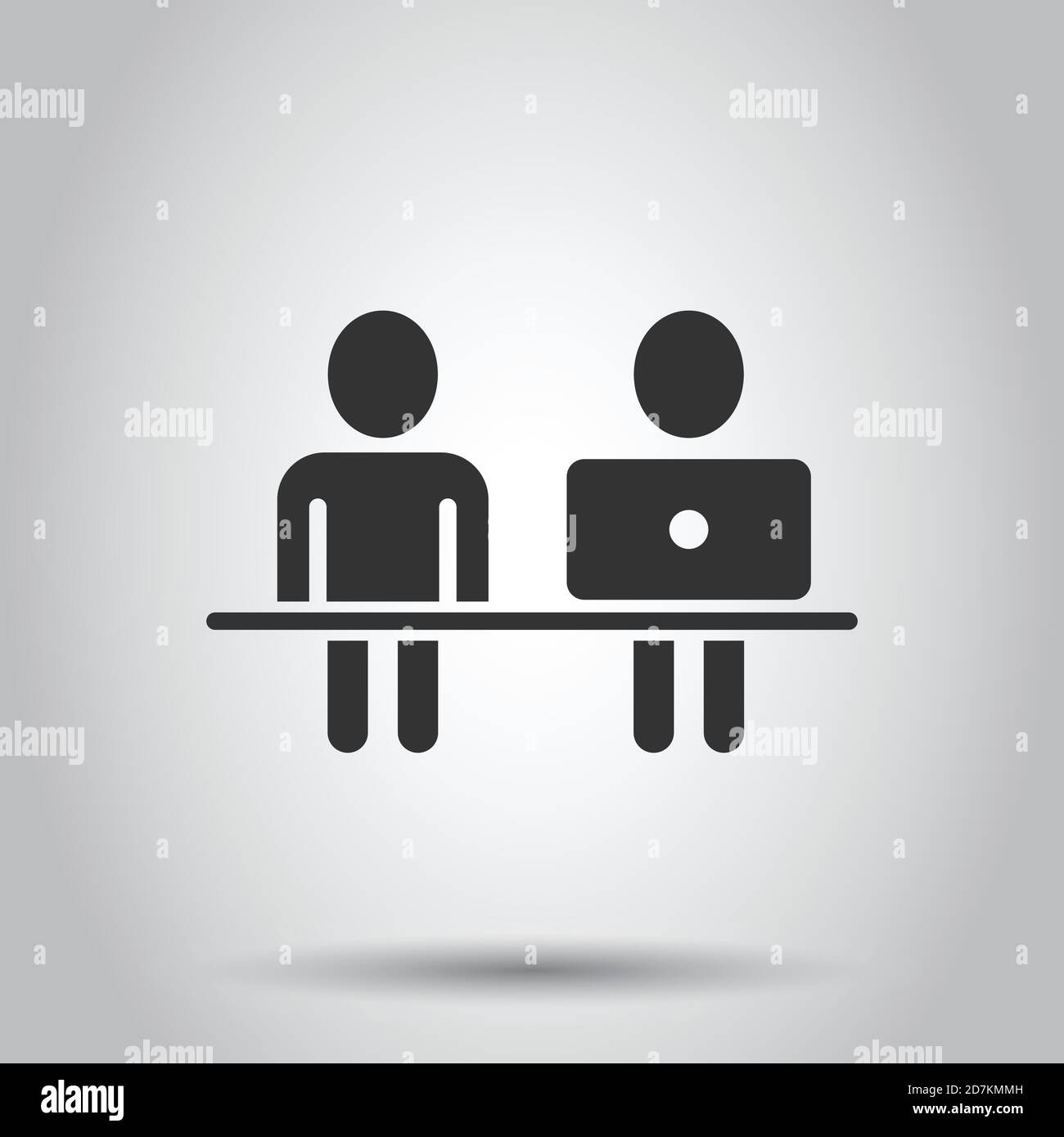People with laptop computer icon in flat style. Pc user vector ...