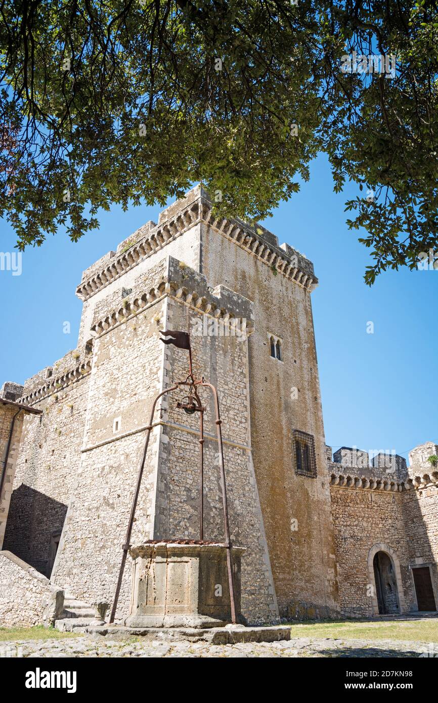 the stone walls and the tower of the famous Caetani Castle of Sermoneta ...