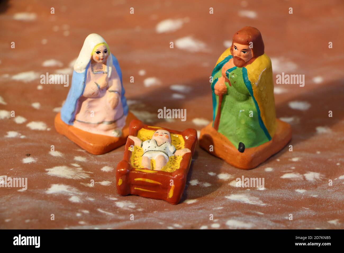 Nativity scene with provencal Christmas crib figures of Jesus, Mary and ...