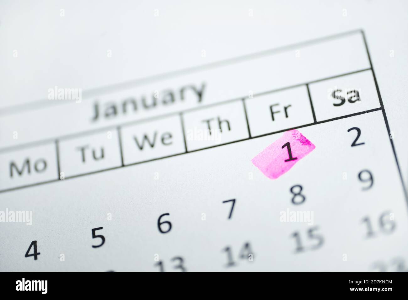 Colored marker on the calendar January first Stock Photo - Alamy