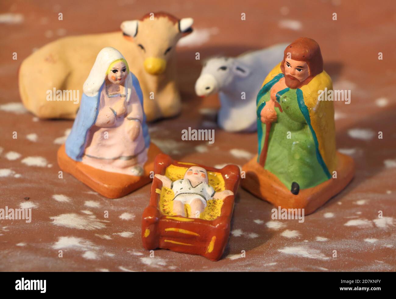Nativity scene with provencal Christmas crib figures in terracotta ...