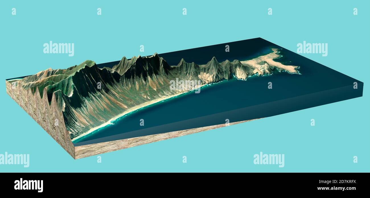Aerial, satellite view of Fuerteventura, Canary Islands, Spain. Cofete ...