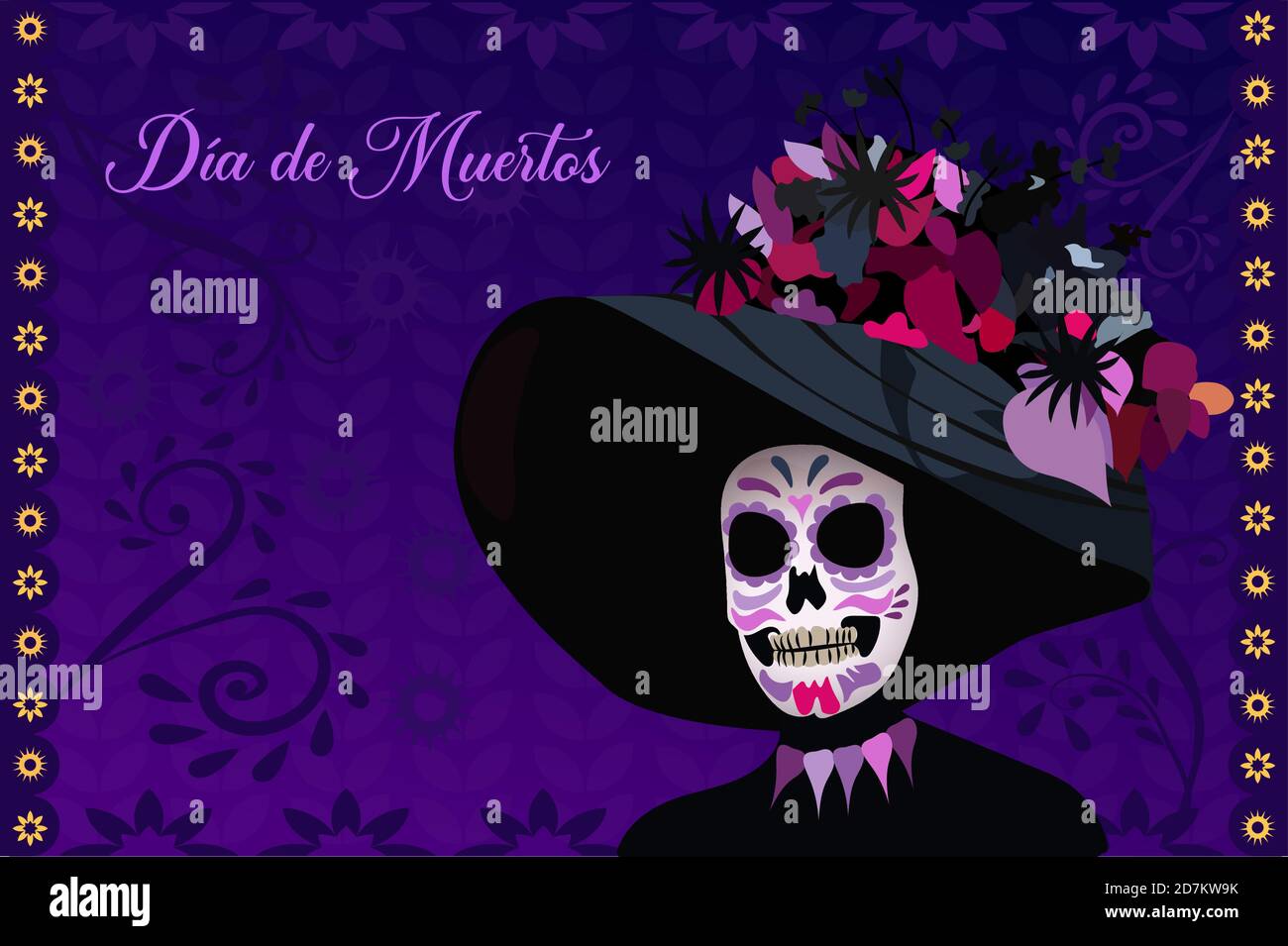 Catrina illustration with text in Spanish: Day of the dead Stock Vector ...