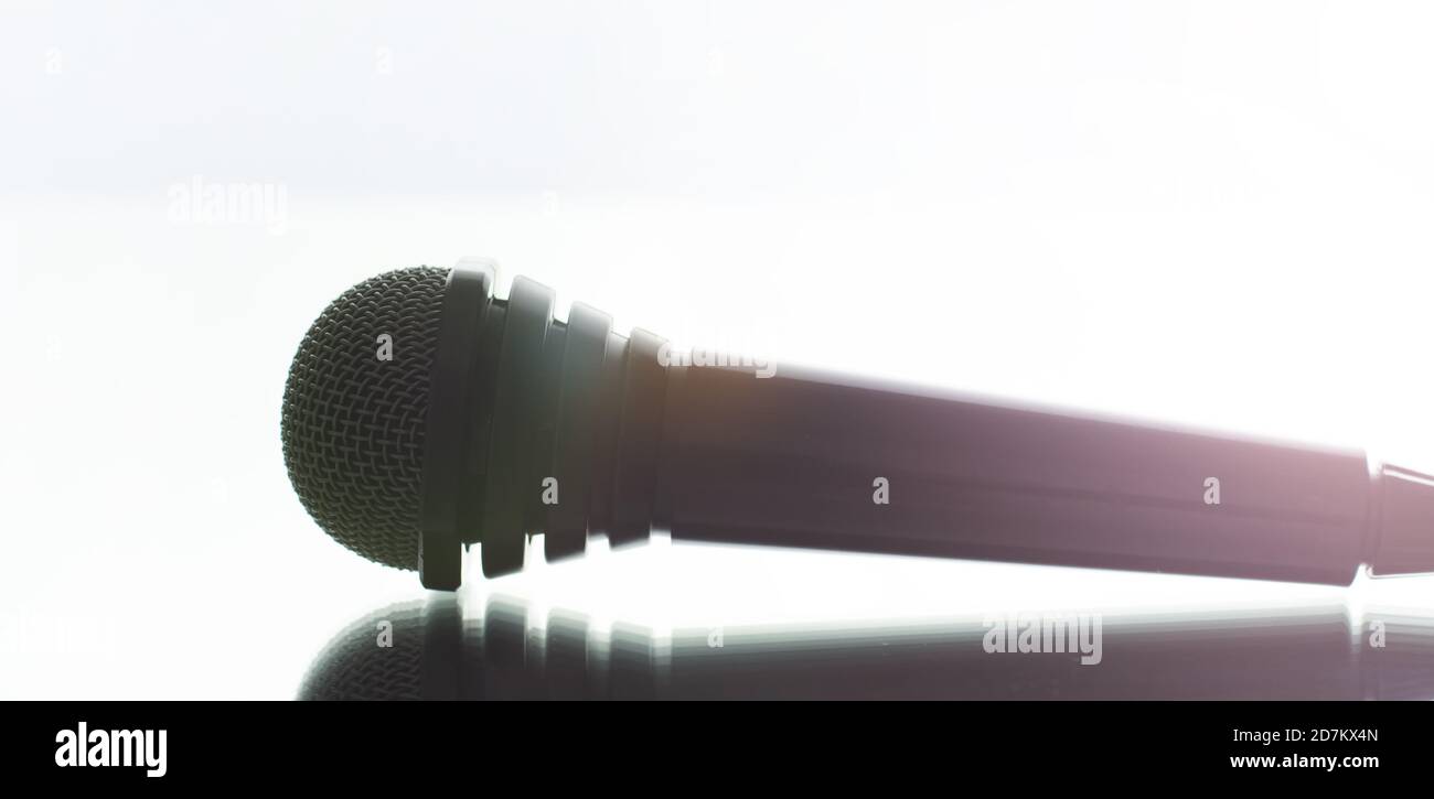 The microphone on the stage before debate Stock Photo - Alamy