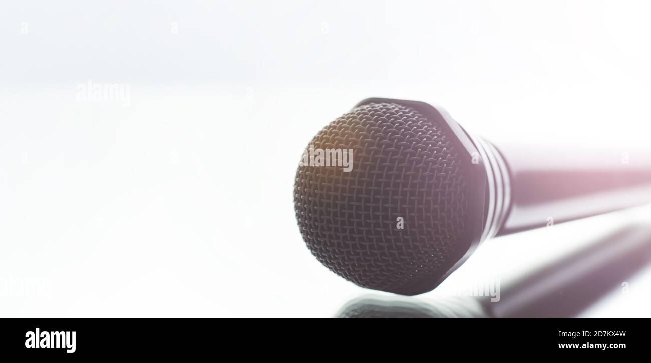 The microphone on the stage before debate Stock Photo - Alamy