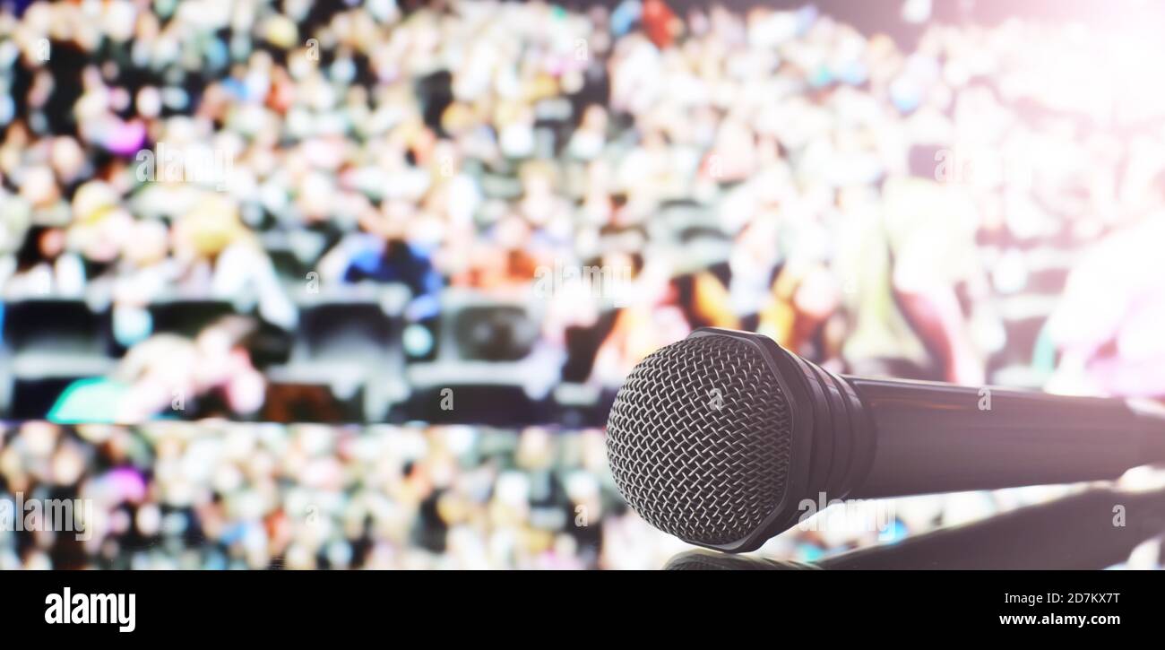 The microphone on the stage before debate Stock Photo - Alamy