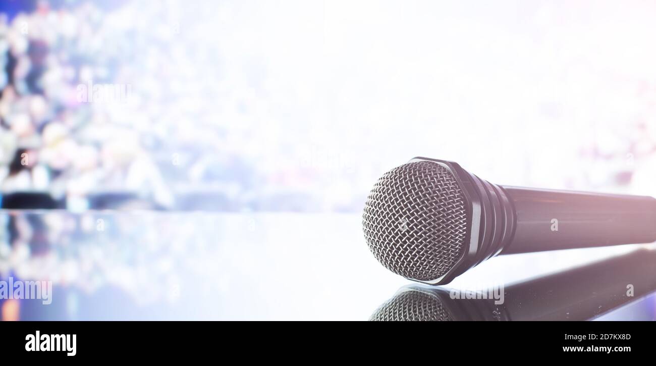 The microphone on the stage before debate Stock Photo - Alamy