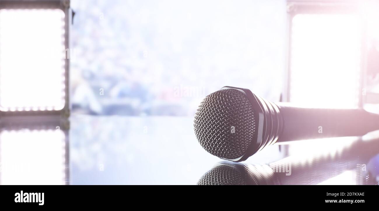 The microphone on the stage before debate Stock Photo - Alamy