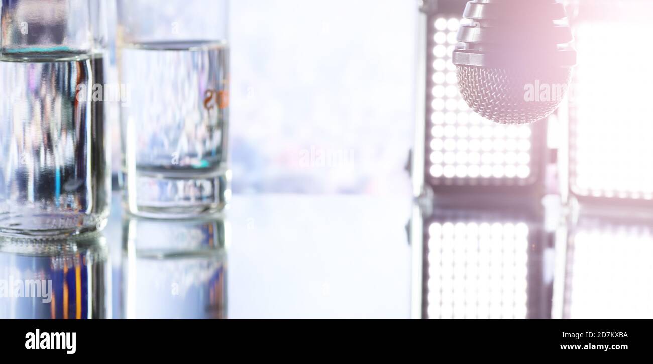 The microphone on the stage before debate Stock Photo - Alamy