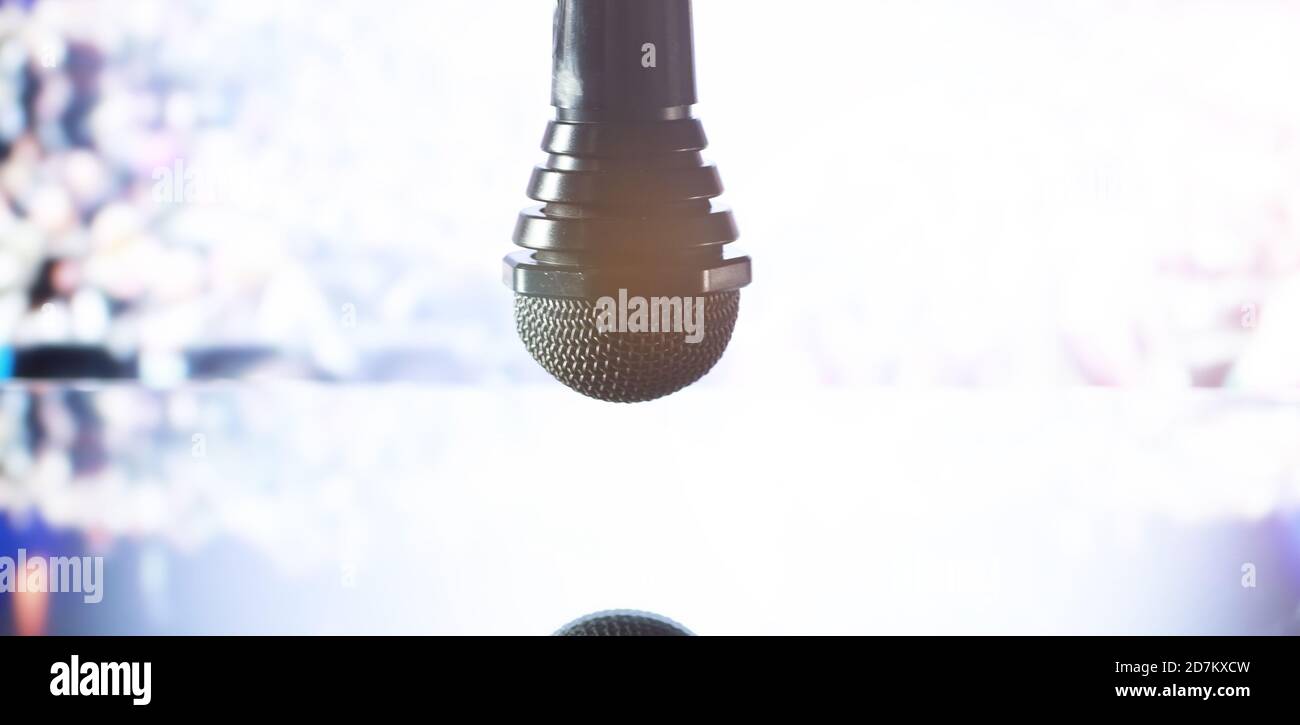 The microphone on the stage before debate Stock Photo - Alamy