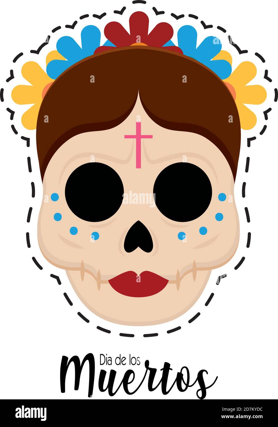 Dia de los muertos sticker with a mexican skull - Vector Stock Vector ...